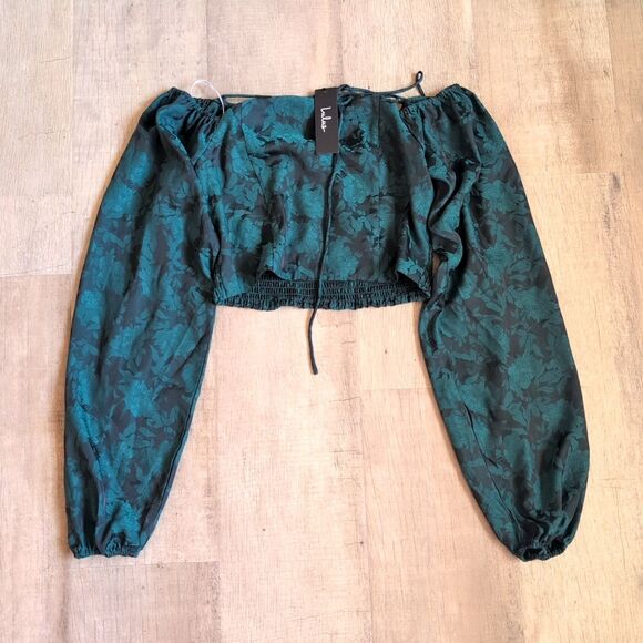 Lulus | Tops | New Lulus Womens Green Satin Floral Puff Long Sleeve ...